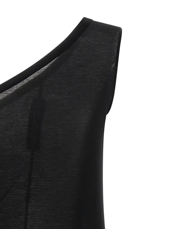 Rick Owens Ziggy Asymmetrical Cotton Top With Logo Tape - Black