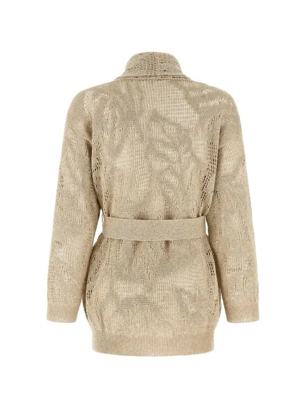 Brunello Cucinelli Belted Crochet Knit Cardigan With Sequins - Multicolor