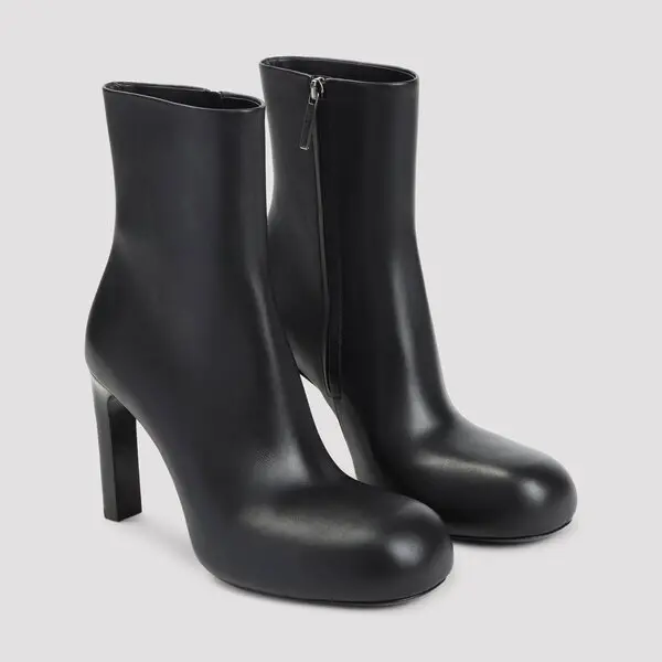 Balenciaga Leather Ankle Bootie With Silver-tone Bb Logo