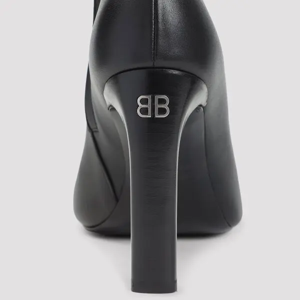 Balenciaga Leather Ankle Bootie With Silver-tone Bb Logo