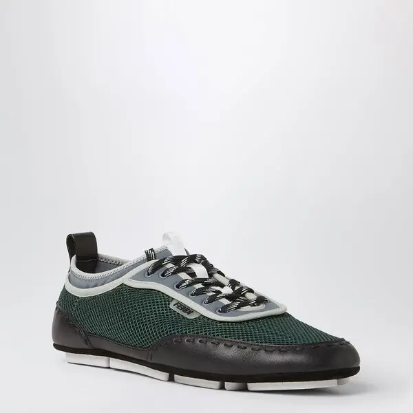 Fendi Mesh And Leather Low Top Sneakers - Black