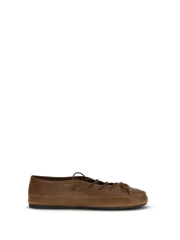Miu Miu Leather Ballerinas With Lace-up Detailing - Brown