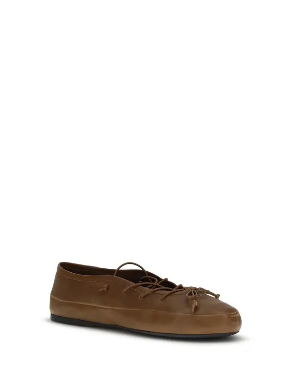 Miu Miu Leather Ballerinas With Lace-up Detailing - Brown