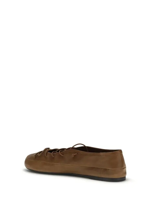 Miu Miu Leather Ballerinas With Lace-up Detailing - Brown