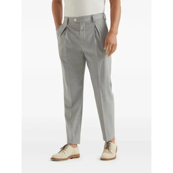 Brunello Cucinelli Grey Virgin Wool Tapered Trousers - Gray