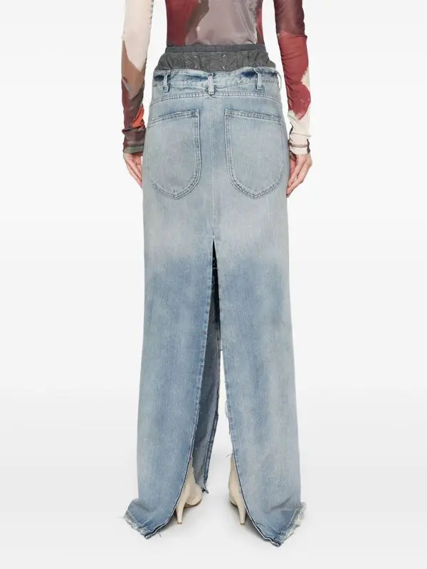 MAISON MARGIELA Denim Cotton Maxi Skirt With Front Slit - Multicolor