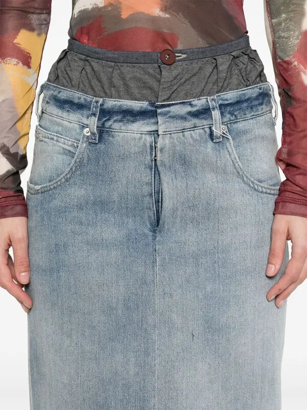 MAISON MARGIELA Denim Cotton Maxi Skirt With Front Slit - Multicolor