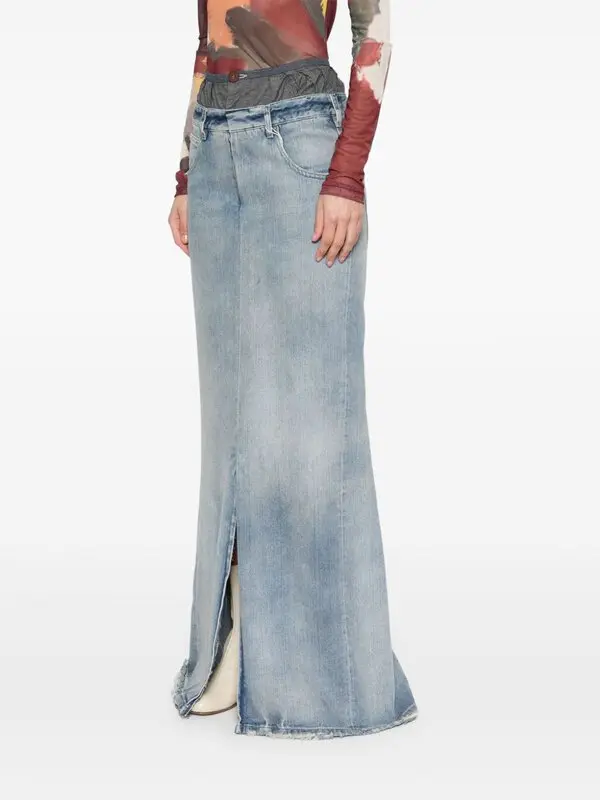MAISON MARGIELA Denim Cotton Maxi Skirt With Front Slit - Multicolor