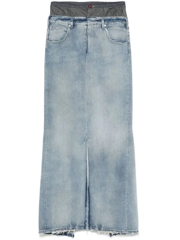 MAISON MARGIELA Denim Cotton Maxi Skirt With Front Slit - Multicolor