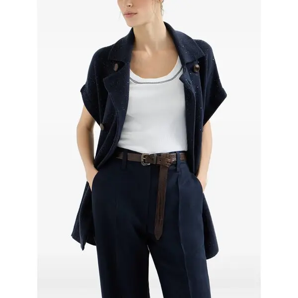 Brunello Cucinelli Diamond Yarn Knit Double-breasted Cardigan