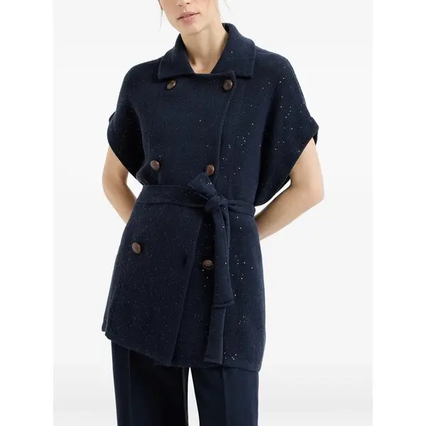 Brunello Cucinelli Diamond Yarn Knit Double-breasted Cardigan