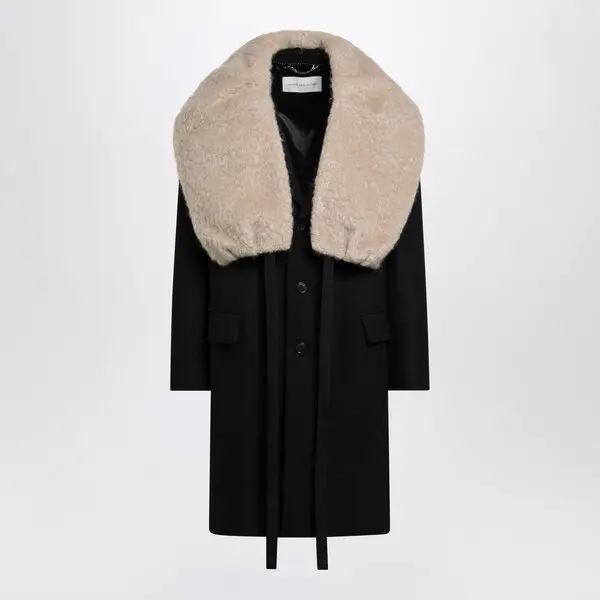 Dries Van Noten Single Breasted Wool Blend Coat With Detachable Mohair Collar