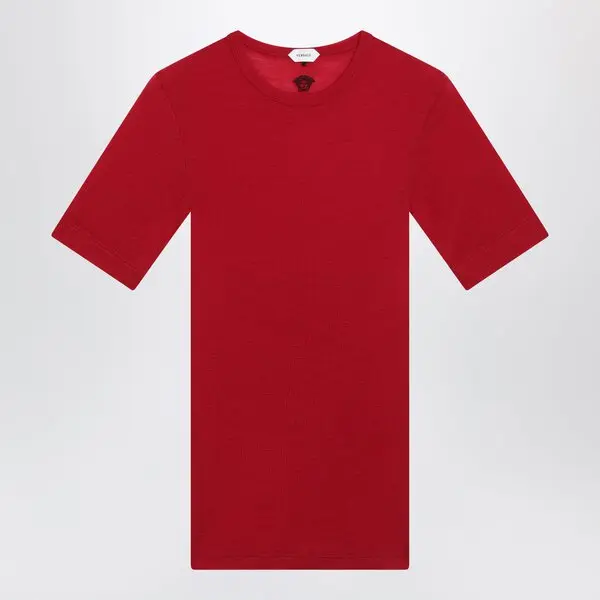 Versace Wool T-shirt With Embroidered Logo - Red
