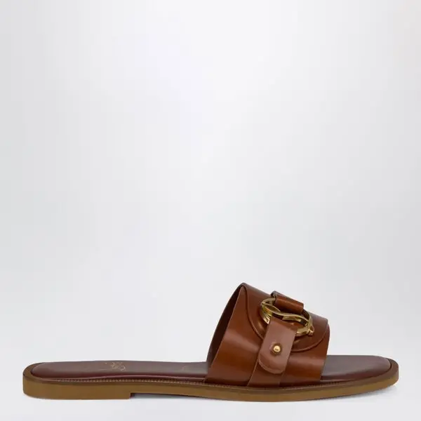 CHRISTIAN LOUBOUTIN Leather Mules With Metal Logo Detail - Brown