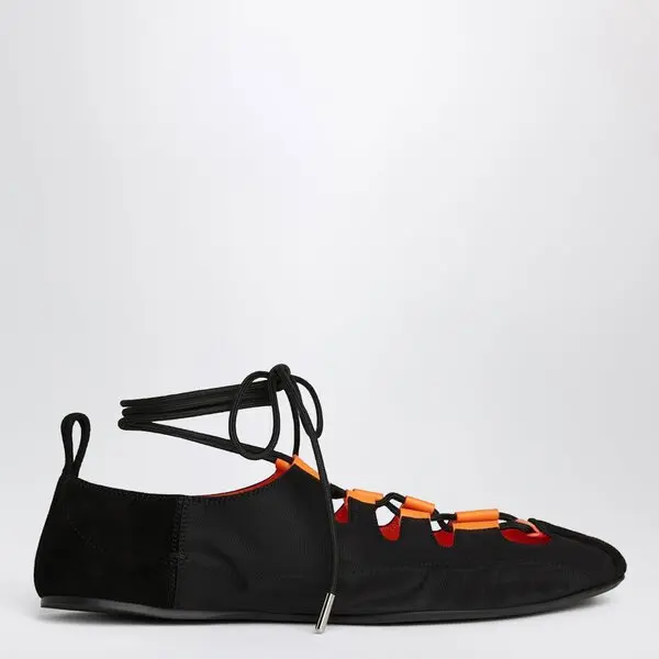 Alaïa Foldable Lace-up Ballet Flats In Nylon And Suede - Black
