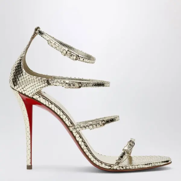 CHRISTIAN LOUBOUTIN Gold Leather High Heel Sandals