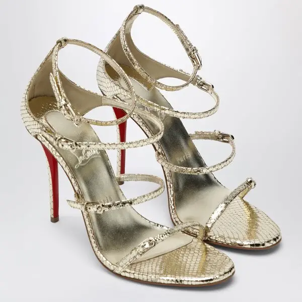 CHRISTIAN LOUBOUTIN Gold Leather High Heel Sandals
