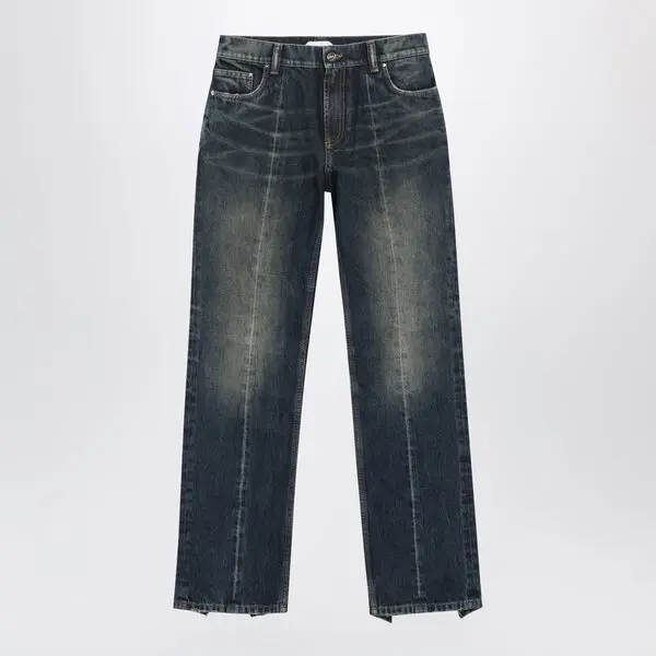 Versace Washed Regular-fit Cotton Jeans In Dark Denim - Blue