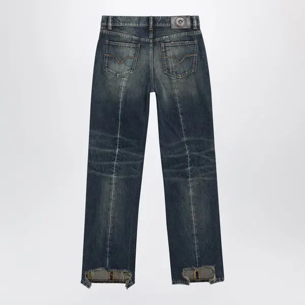 Versace Washed Regular-fit Cotton Jeans In Dark Denim