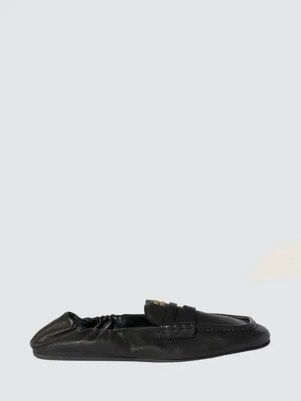 Miu Miu Black Leather Loafers With Gold Detail