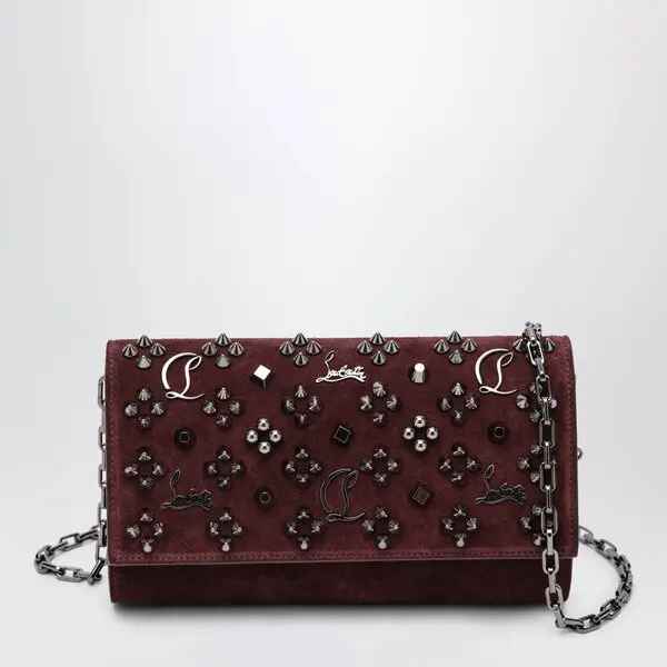 CHRISTIAN LOUBOUTIN Paloma Studded Suede Wallet On Chain - Black