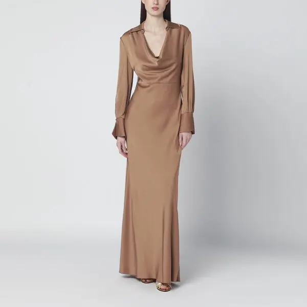 Simkhai Adelle Satin Maxi Dress With Draping - Brown