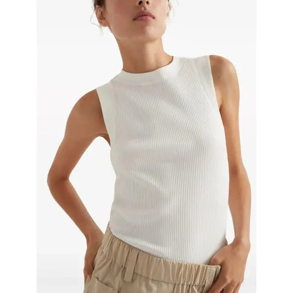 Brunello Cucinelli Sleeveless Round Neck Cotton Top