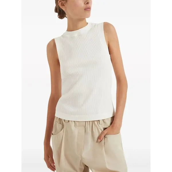 Brunello Cucinelli Sleeveless Round Neck Cotton Top