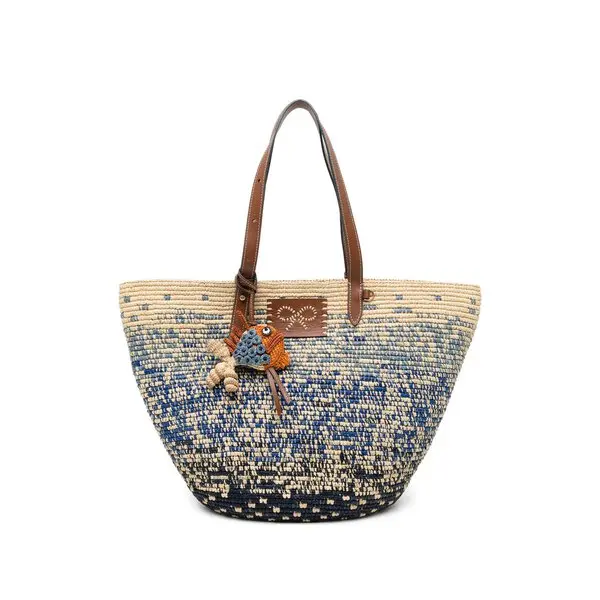 ANYA HINDMARCH Raffia Tote Bag With Ombré Effect - Blue