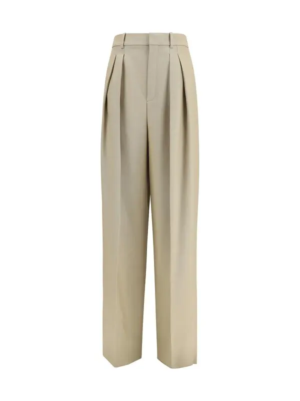 Saint Laurent Tailored Wool And Silk Canvas High-waisted Wide-leg Pants - Cream