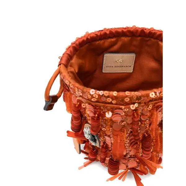 ANYA HINDMARCH Embellished Sequin Bucket Bag - Orange