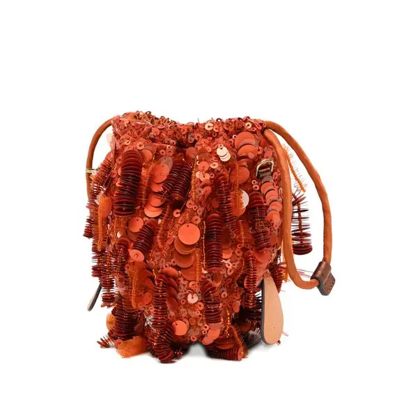 ANYA HINDMARCH Embellished Sequin Bucket Bag - Orange