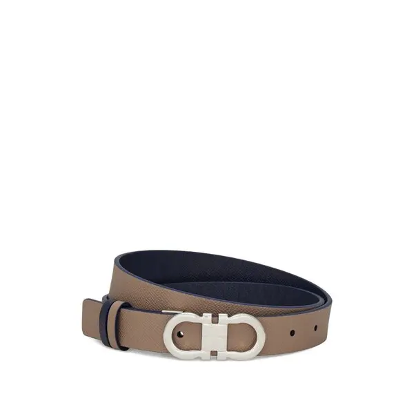 FERRAGAMO Reversible Hammered Calfskin Belt With Gancini Buckle - Brown