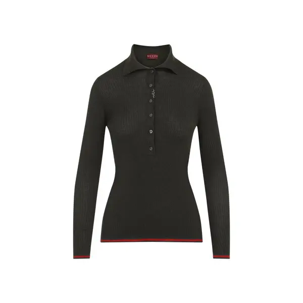Gucci Ribbed Cashmere Polo With Web Detail
