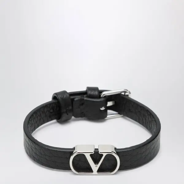 Valentino Garavani Vlogo Signature Bracelet In Grained Calfskin Leather - Black