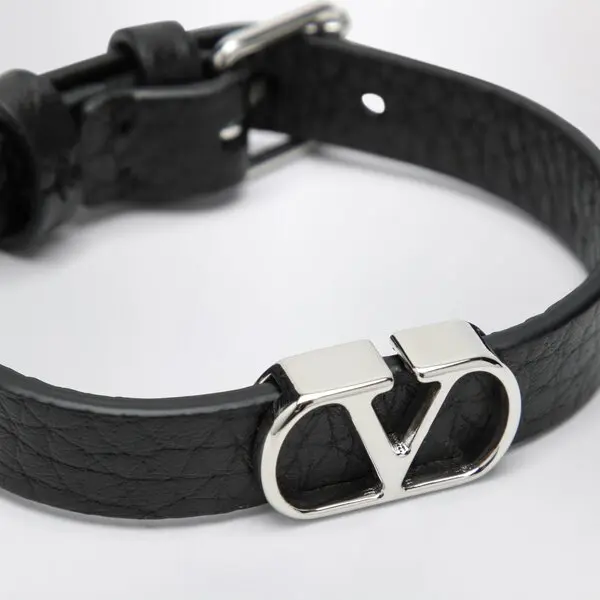 Valentino Garavani Vlogo Signature Bracelet In Grained Calfskin Leather - Black