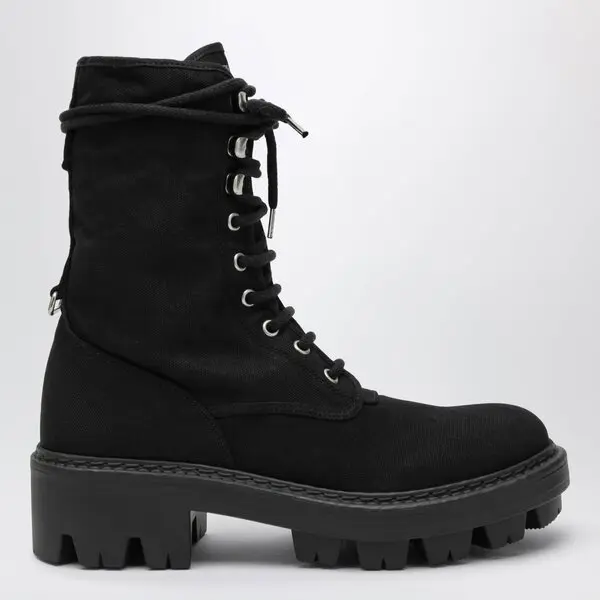 Prada Canvas Lace-up Ankle Boots - Black