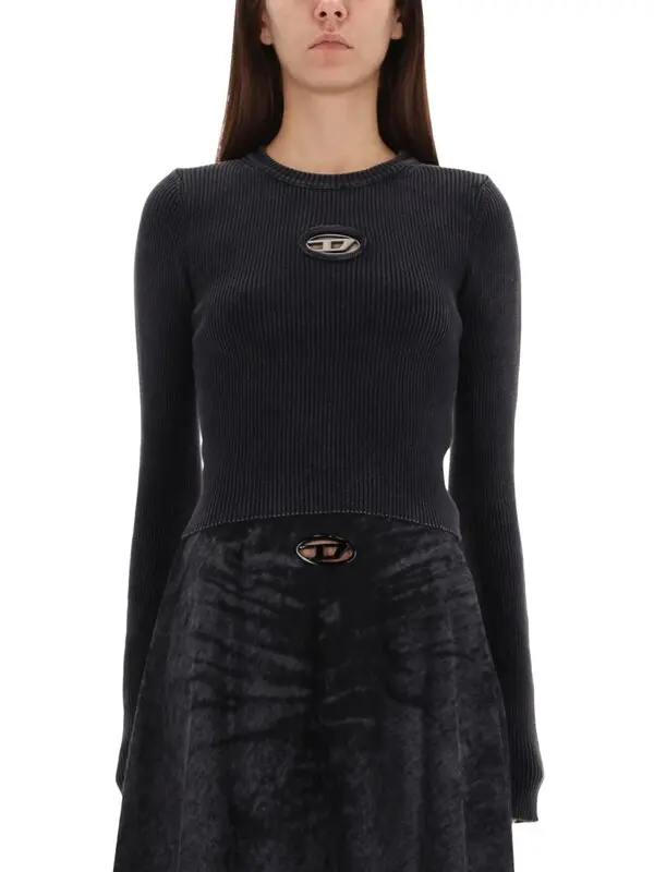 DIESEL® Ribbed Cropped Long Sleeve T-shirt - Black