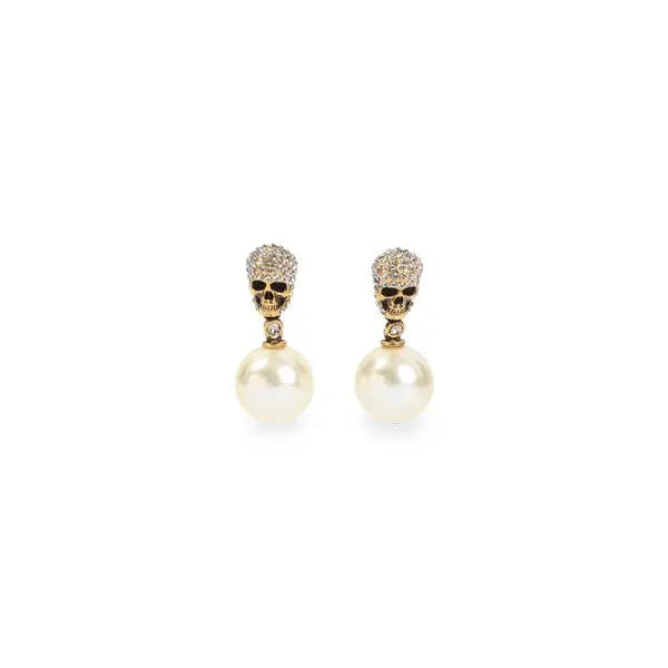 Alexander McQueen Pave Skull And Pearl Drop Earrings - Silver