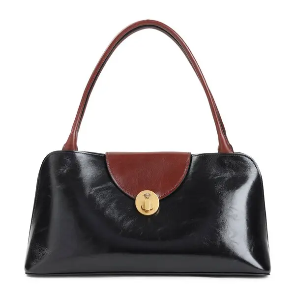 Versace Calf Leather Medium E/w Shoulder Bag With Gold-tone Buckle - Black