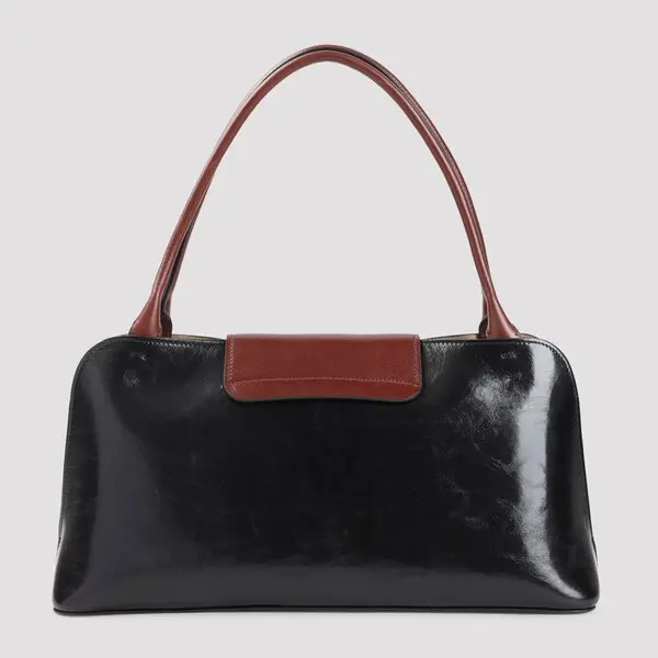 Versace Calf Leather Medium E/w Shoulder Bag With Gold-tone Buckle - Black