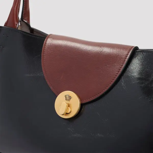 Versace Calf Leather Medium E/w Shoulder Bag With Gold-tone Buckle - Black