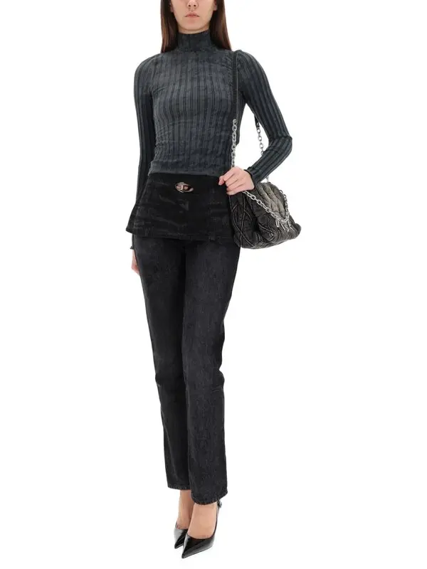 DIESEL® Ribbed High Neck Long Sleeve Top - Gray