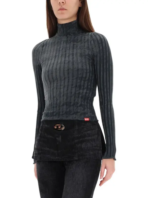 DIESEL® Ribbed High Neck Long Sleeve Top - Gray