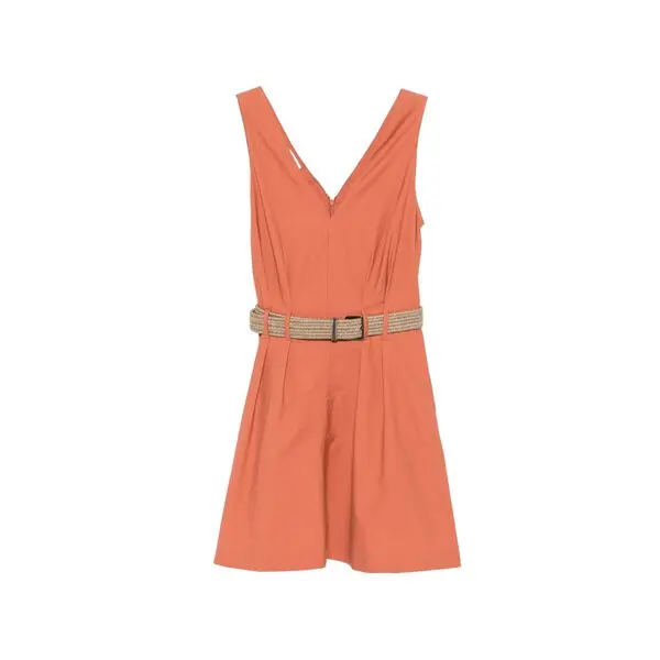 Brunello Cucinelli V-neck Sleeveless Belted A-line Dress