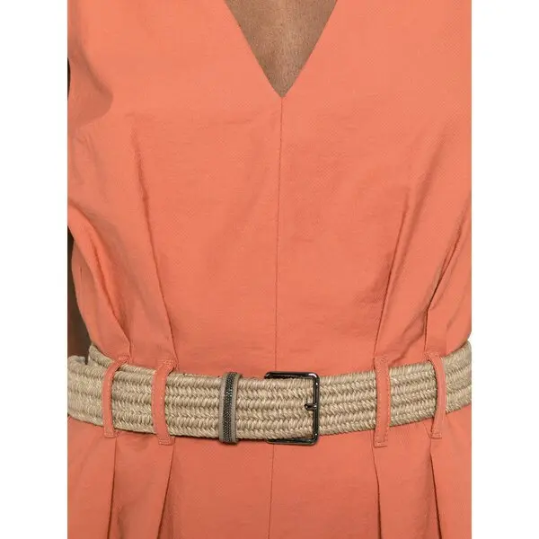 Brunello Cucinelli V-neck Sleeveless Belted A-line Dress