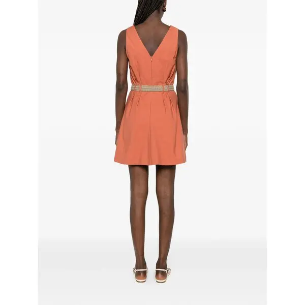 Brunello Cucinelli V-neck Sleeveless Belted A-line Dress