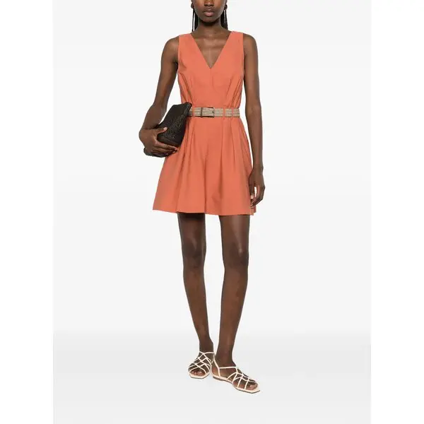 Brunello Cucinelli V-neck Sleeveless Belted A-line Dress