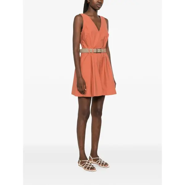 Brunello Cucinelli V-neck Sleeveless Belted A-line Dress