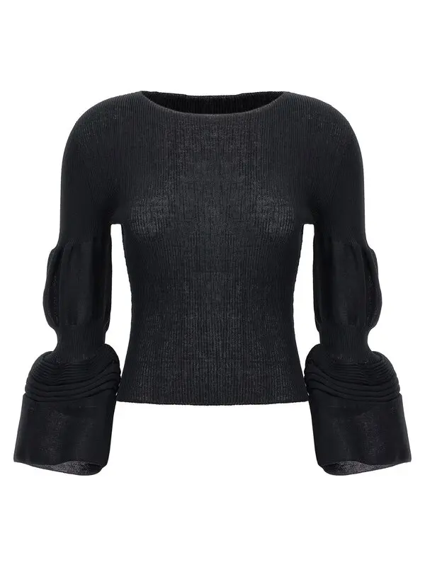 Issey Miyake Assemblage Branch Puff Sleeve Knit Top - Black